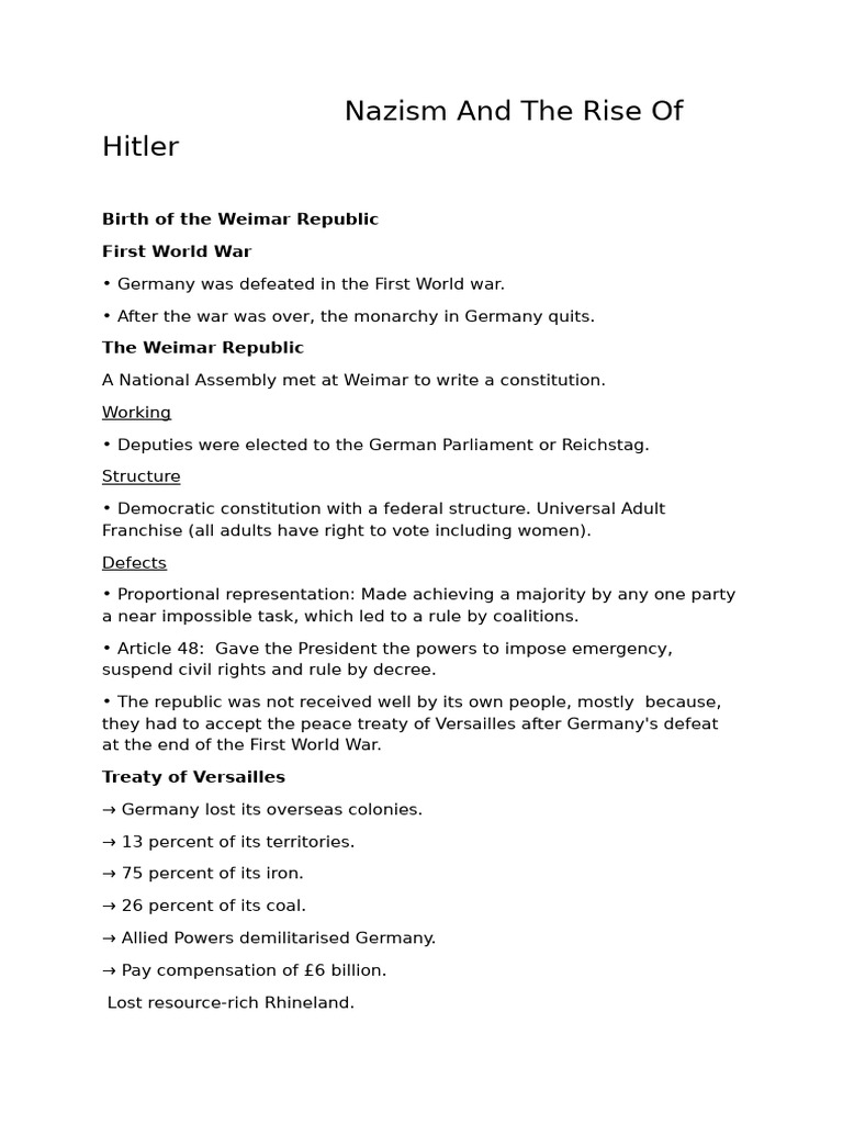 Nazism and The Rise of Hitler | PDF | Nazi Germany | Weimar Republic