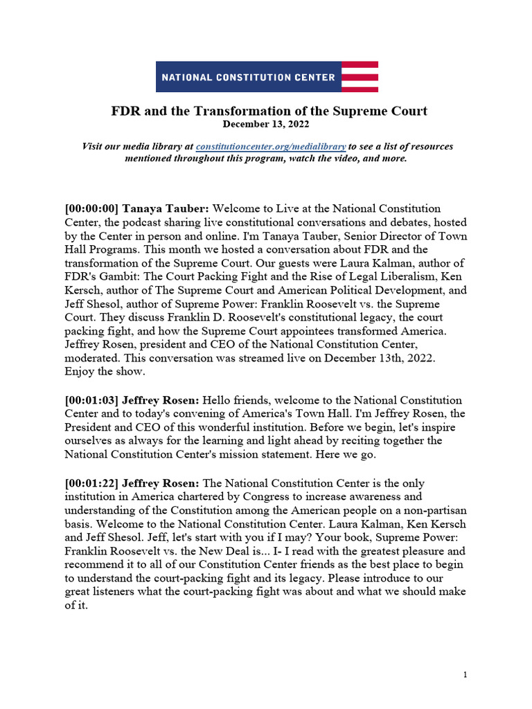 FDR and The Transformation of SCOTUS Transcript | PDF | Judicial ...