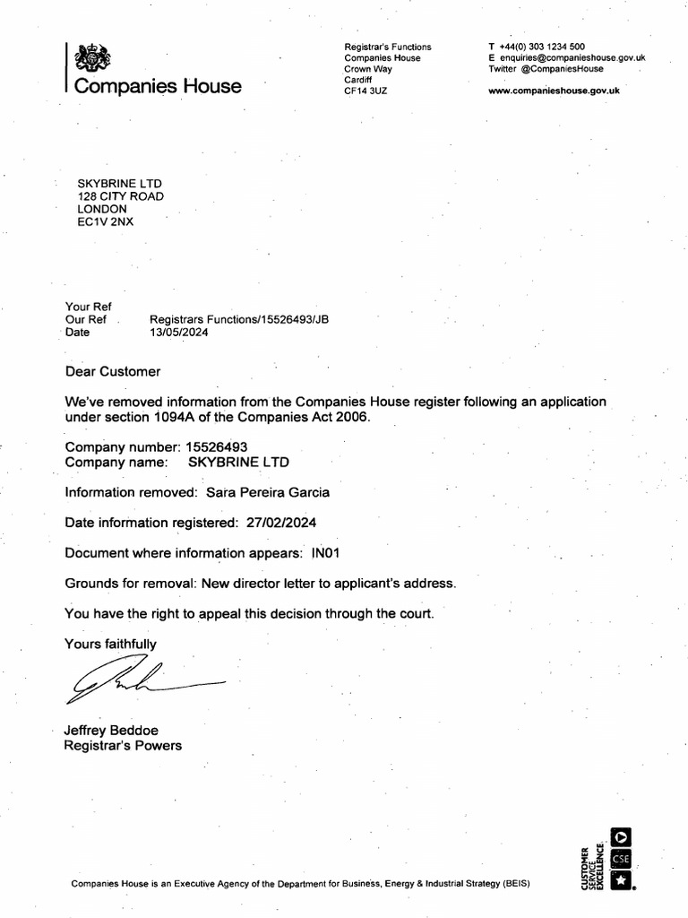 SKYBRINE LTD Statutory Letter Document 1306708 28564 | PDF