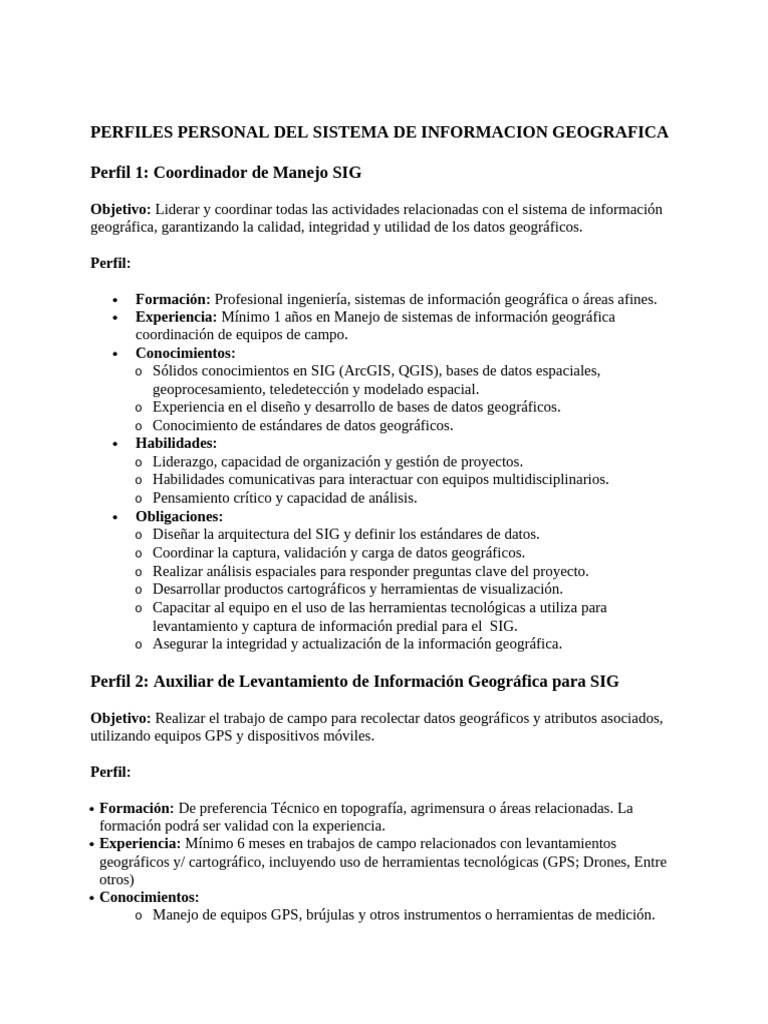 Perfiles Personal Del Sistema de Informacion Geografica | PDF | Sistema de información ...