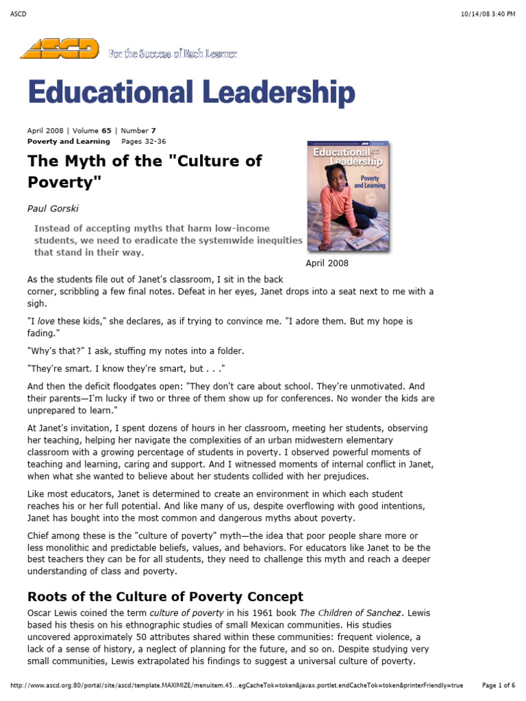 The Myth of The - Culture of Poverty | PDF | Poverty | Poverty ...