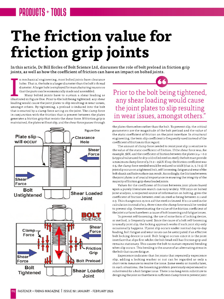 The Friction Value For Friction Grip Joints | PDF