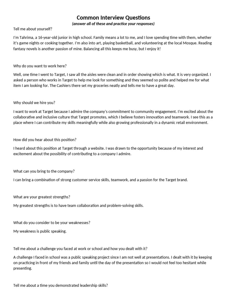 Common Interview Questions | PDF | Target Corporation