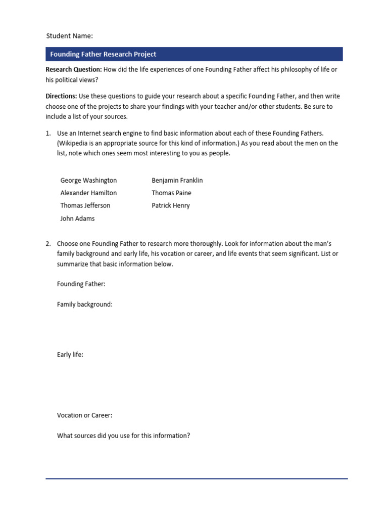 1.7 FoundingFathersResearch Worksheet | PDF | Founding Fathers Of The ...