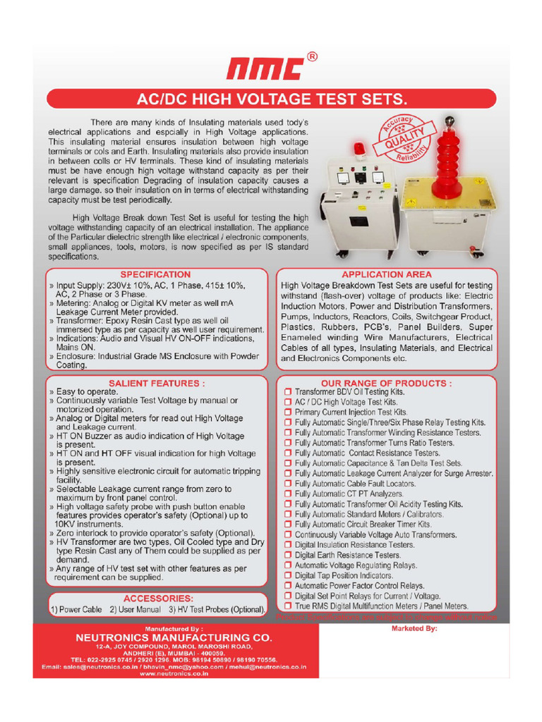 High Voltage Test Sets | PDF