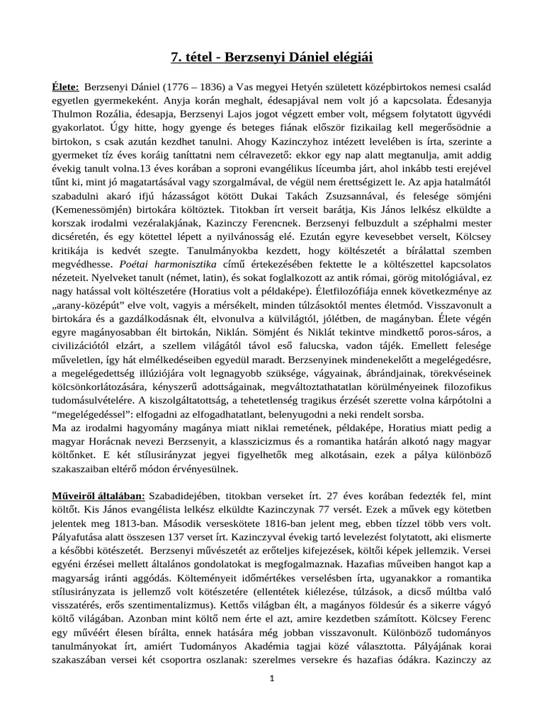 Berzsenyi Dániel Tétel | PDF