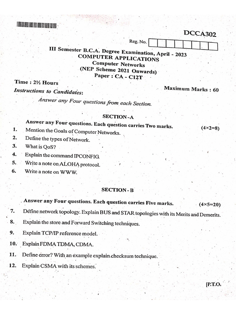 Computer Networks-3rd Sem NEP 2023 BCA A | PDF