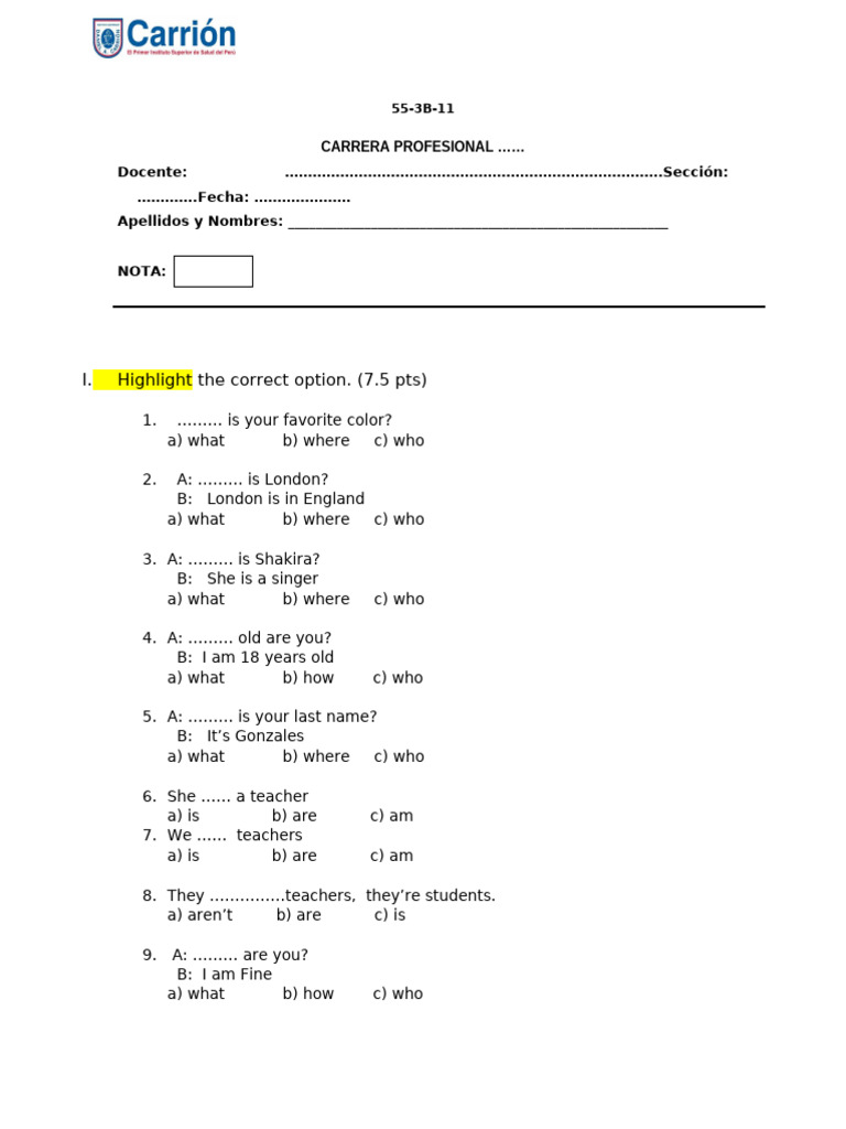 e-exam_1_-_verb_be | PDF