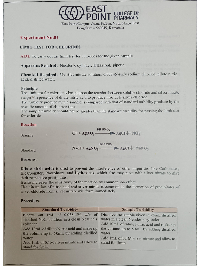 Limit Test For Chloride | PDF