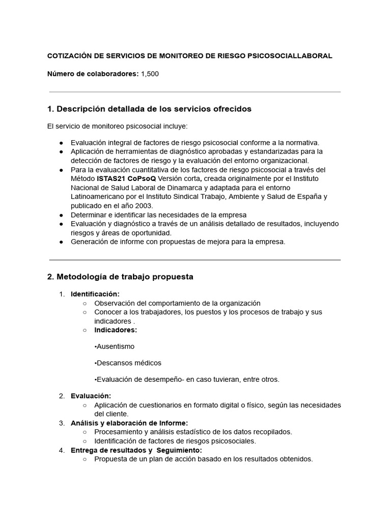 Monitoreo Psicosocial Laboral 1500 | PDF | Cuestionario