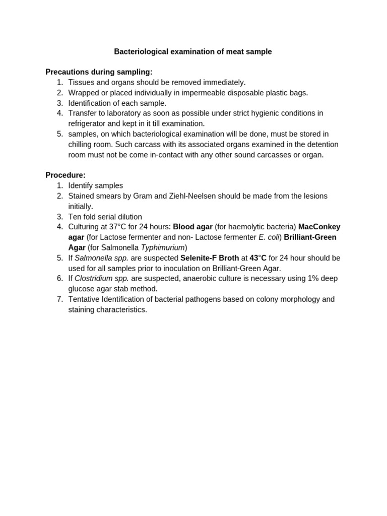 Bacteriological Meat Sample Analysis | PDF
