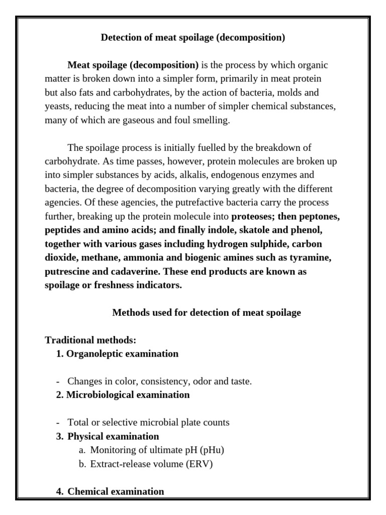 Meat Spoilage Detection Methods Explained | PDF | Decomposition | Infrared