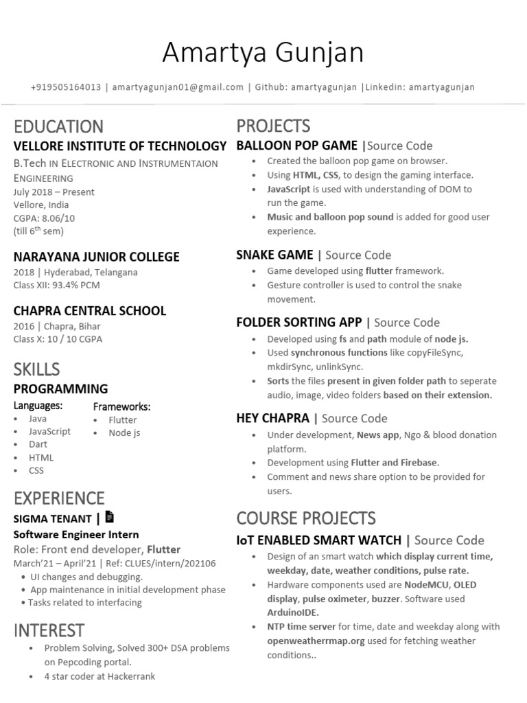 Amartya_Gunjan_Resume_2.0 | PDF | Computer Engineering | Computing
