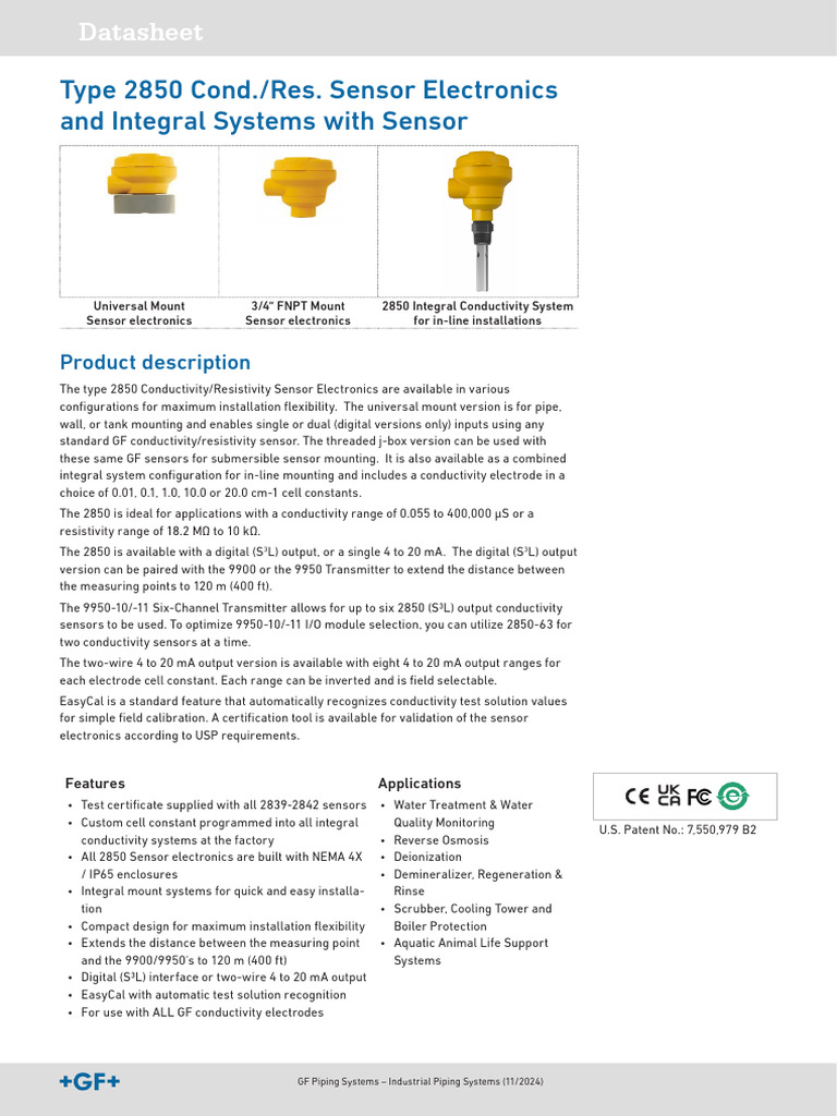 Type 2850 Conductivity Sensor Overview | PDF | Sensor | Equipment