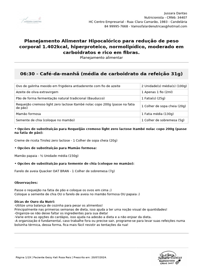 Plano_alimentar_-_Geisy_Keli_Rosa_Reis[1] | PDF | Pães | Queijo