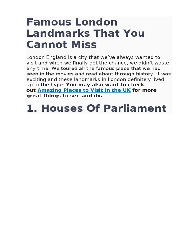 Famous London Landmarks That You Cannot Miss | PDF | Palace Of ...
