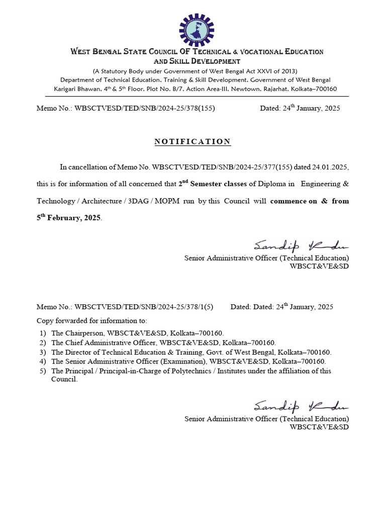 Revised Notice - ET-2nd Sem Class Start - Wef 05-02-2025 - Rescheduled | PDF