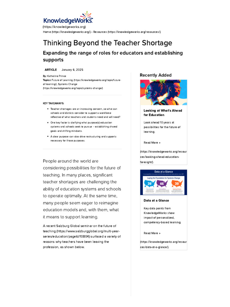 Thinking Beyond The Teacher Shortage - KnowledgeWorks | PDF | Teachers ...