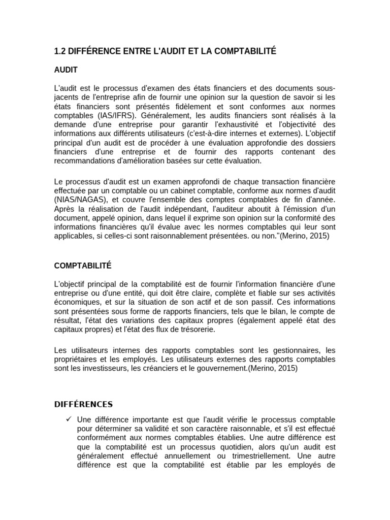1.2 Différences Entre Audit Et Comptabilité | PDF | Comptabilité analytique | Audit