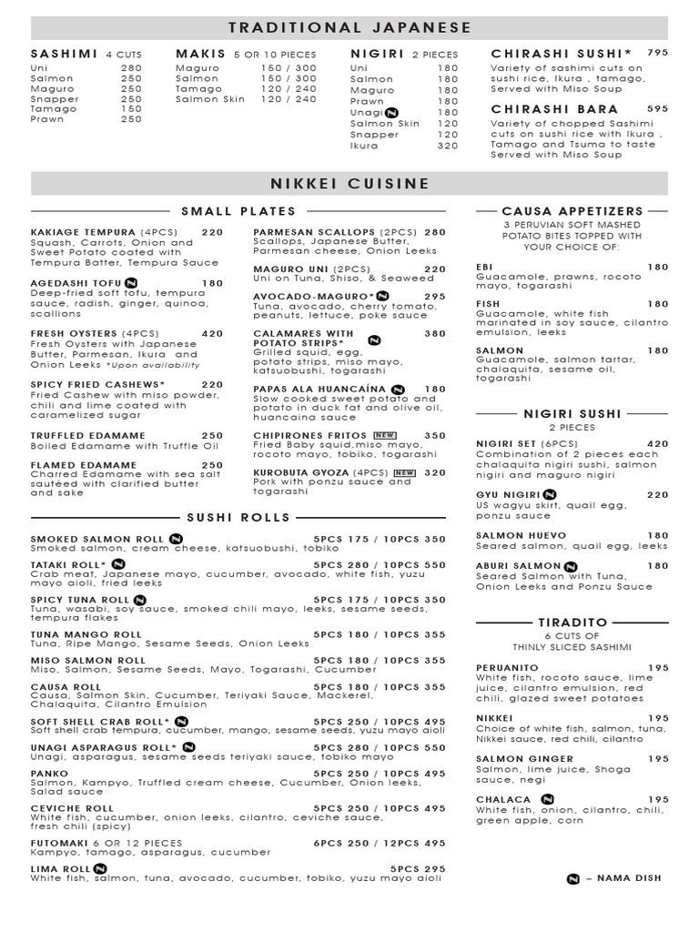Tatler Asia Group Nikkei Nama Menu 2019 11nov 22 | PDF | Sushi | Foods