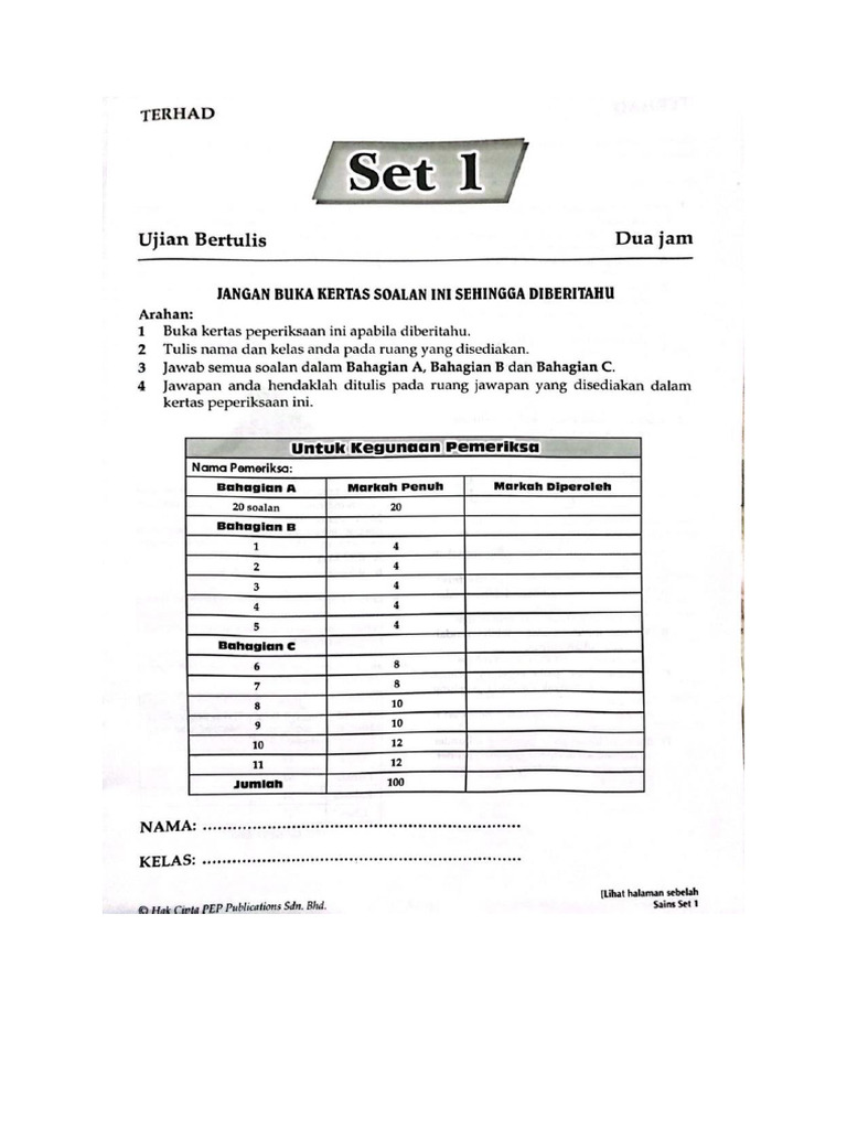 Contoh Ujian Akhir Sesi Akademik (Uasa) T3 Sains | PDF