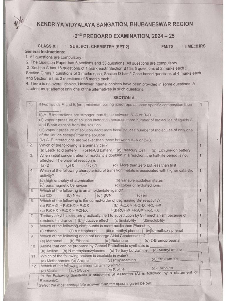 Chem 2nd Pre Board | PDF