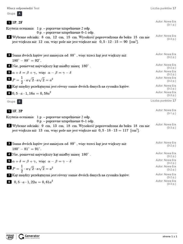 Test Klucz Odpowiedzi | PDF