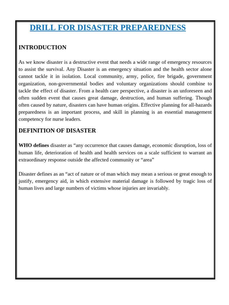 Drill For Disaster Preparedness Final | PDF | Emergency Department ...
