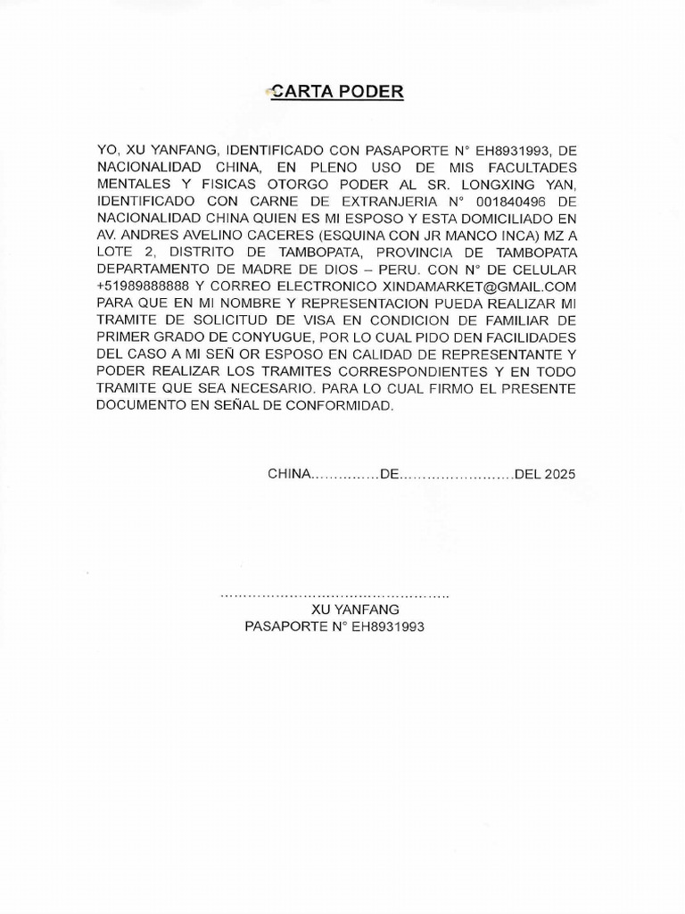 Carta Poder Xu | PDF