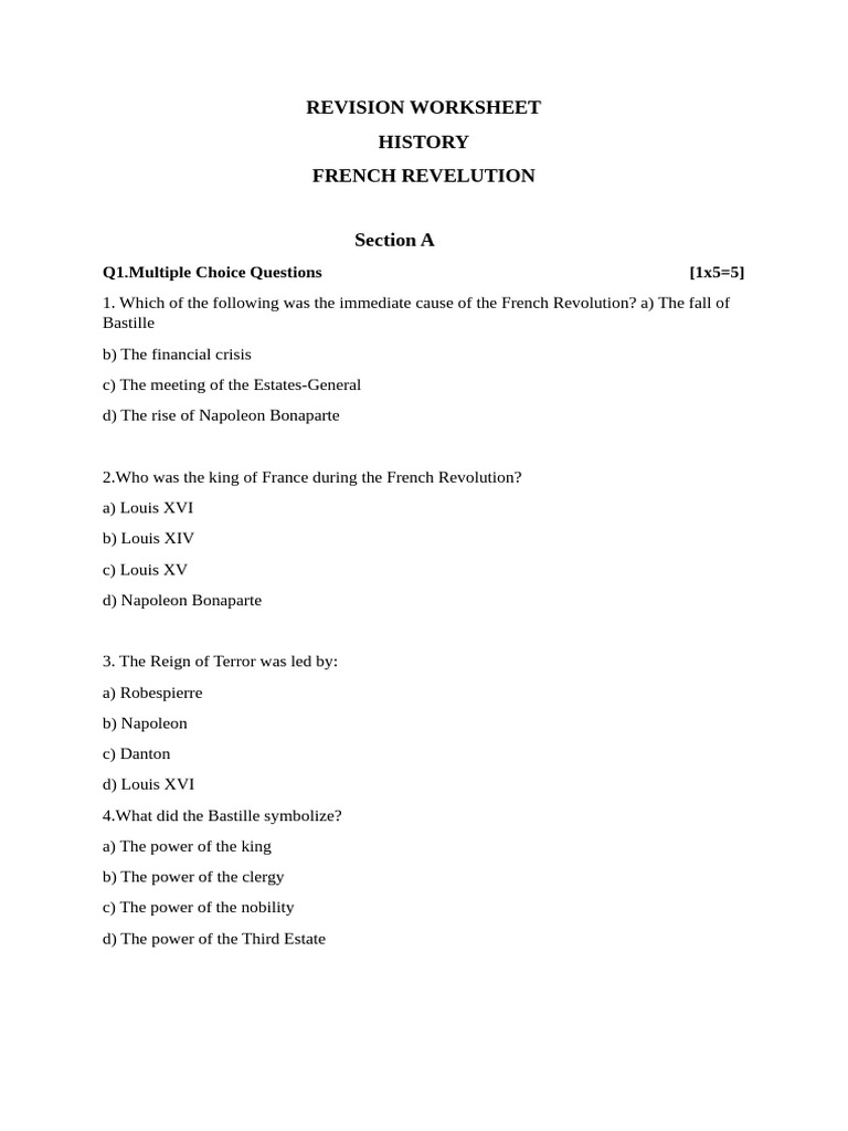 Revision Worksheet French Revelution | PDF | French Revolution | French ...