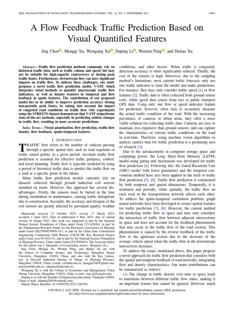 A Flow Feedback Traffic Prediction Based on Visual Quantified Features | PDF | Traffic | Prediction