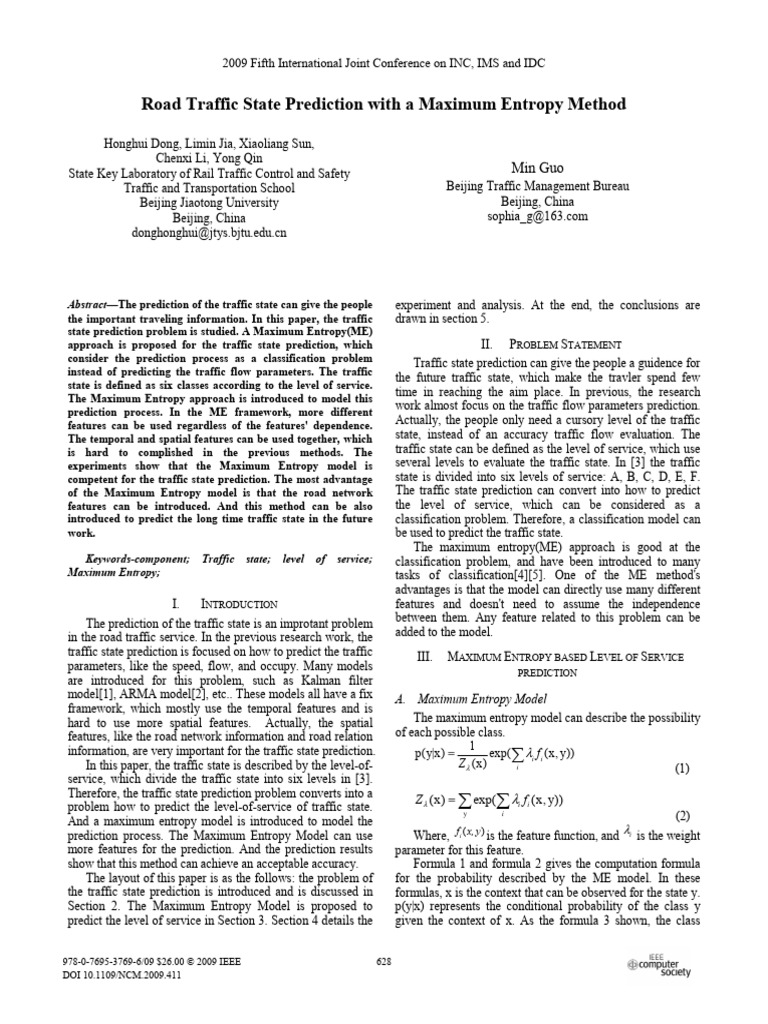 Road Traffic State Prediction With A Maximum Entropy Method | PDF ...