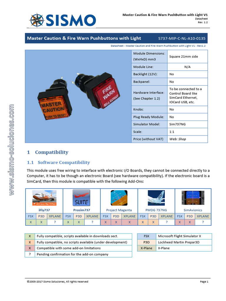 Datasheet - Master Caution and Fire Warn Pushbutton With Light V1 - Rev1.2 | PDF | Manufactured ...