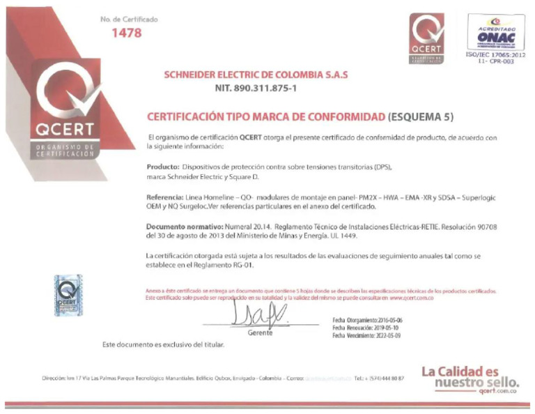 Certificado DPS SCHNEIDER | PDF