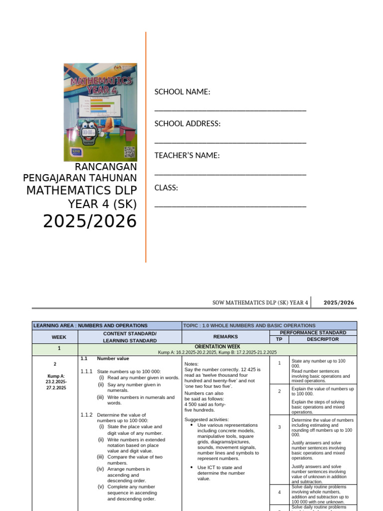 RPT_MATH_DLP_YEAR_4_SK_2025_2026_By_Rozayus_Academy_Kump_A (1) | PDF ...