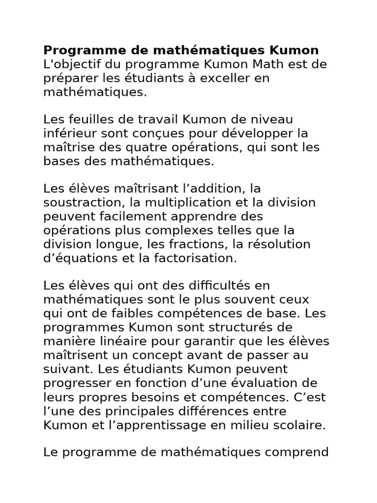 Programmes Kumon | PDF | Division | Équations