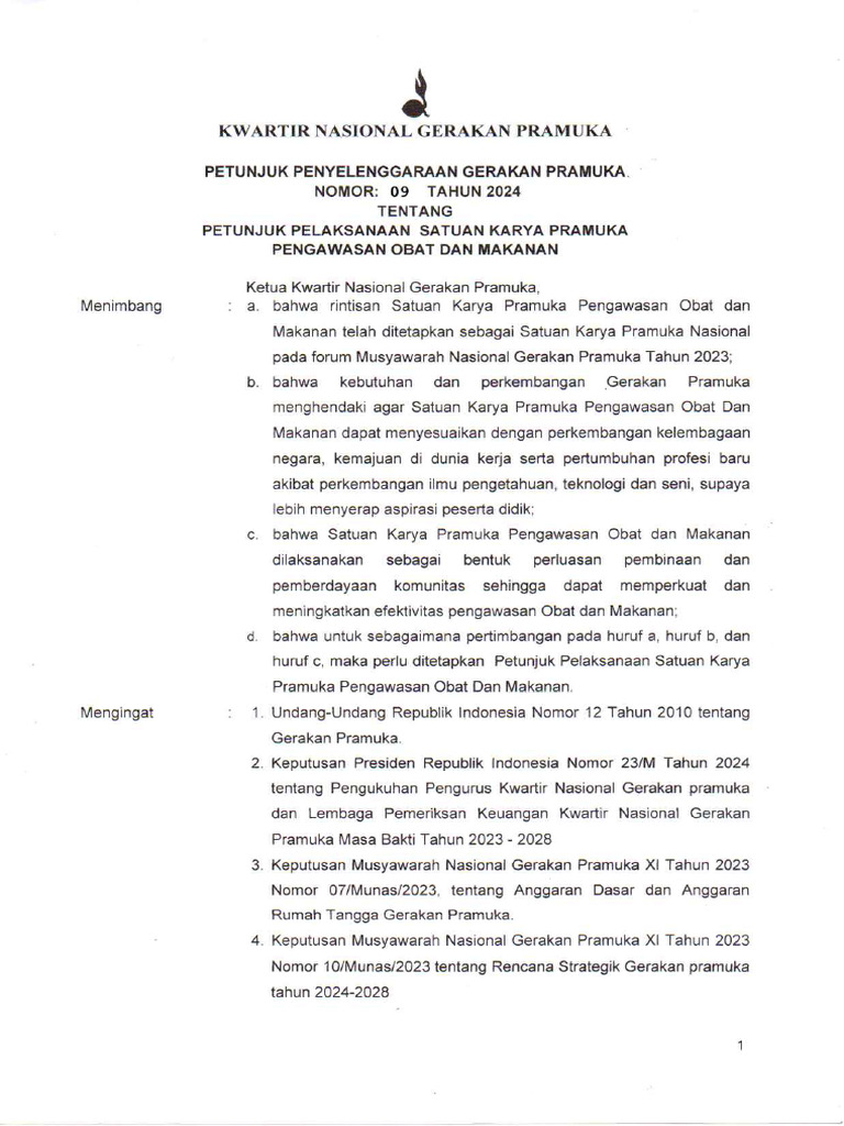 2024 JUKRAN KWARNAS No 009 Tahun 2024 Tentang Juklak Satuan Karya Pramuka Pengawasan Obat Dan ...