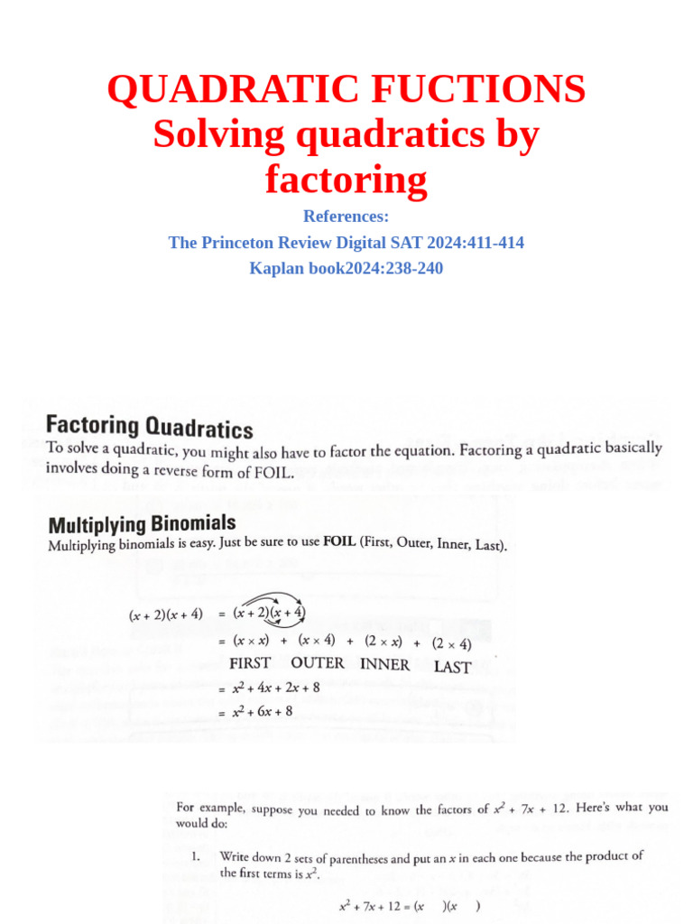 QUADRATIC FUCTIONS Solving by Factoring | PDF
