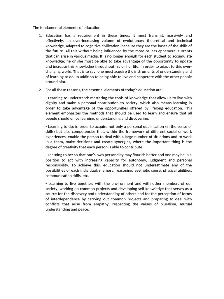Essential Elements of Modern Education | PDF | Knowledge | Learning
