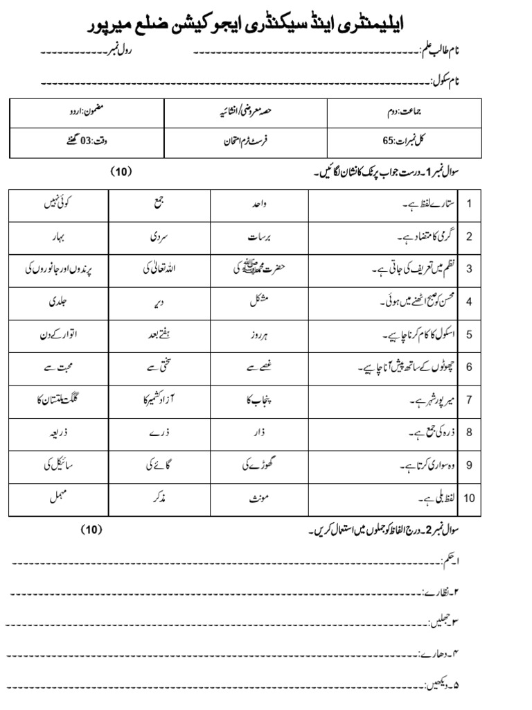 2nd Urdu | PDF