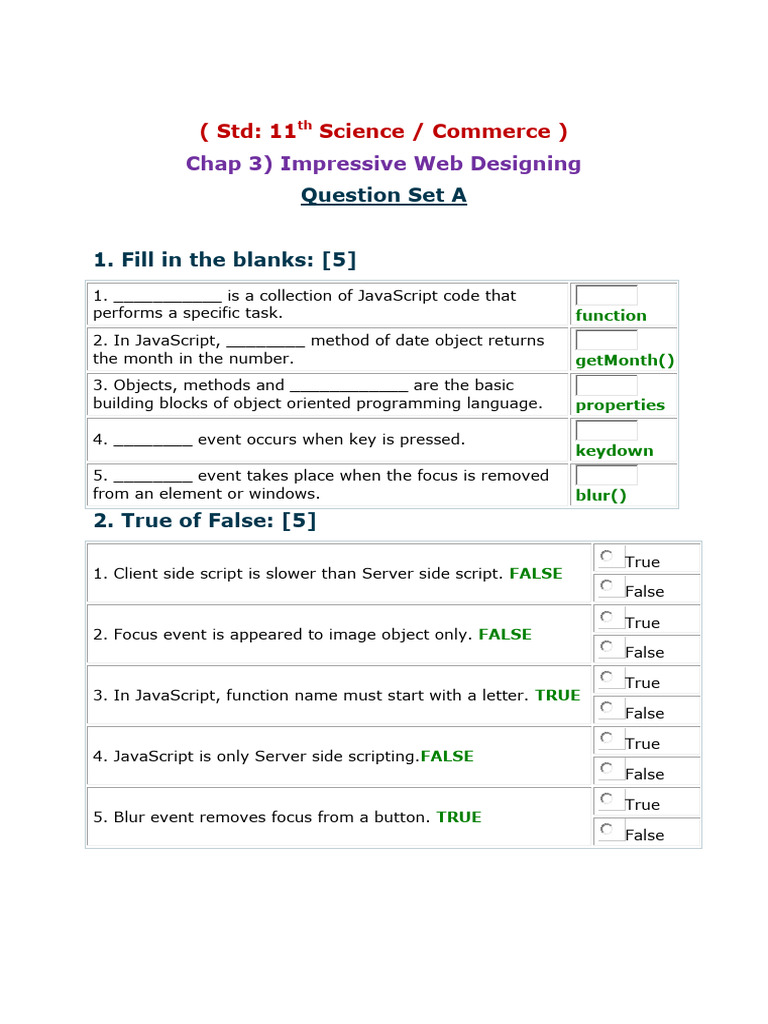 Chap 3) Imp - Web - Designing - Question SET | PDF | Java Script | Dynamic Web Page