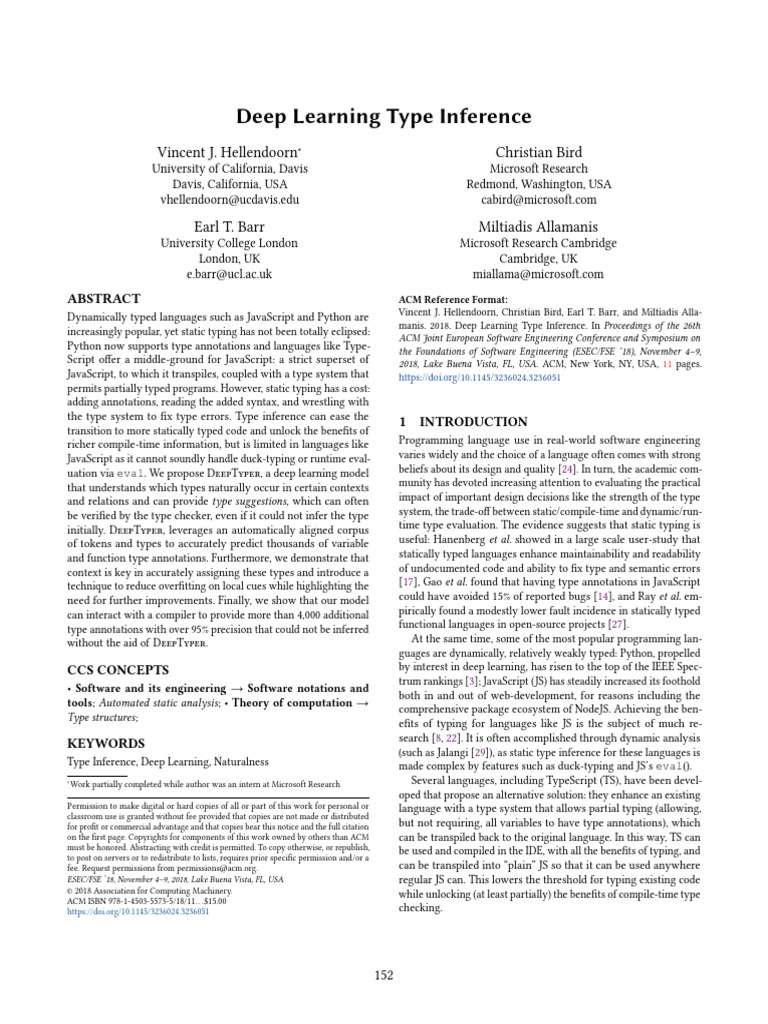 (FSE18) Deep Learning Type Inference | PDF | Annotation | Accuracy And Precision