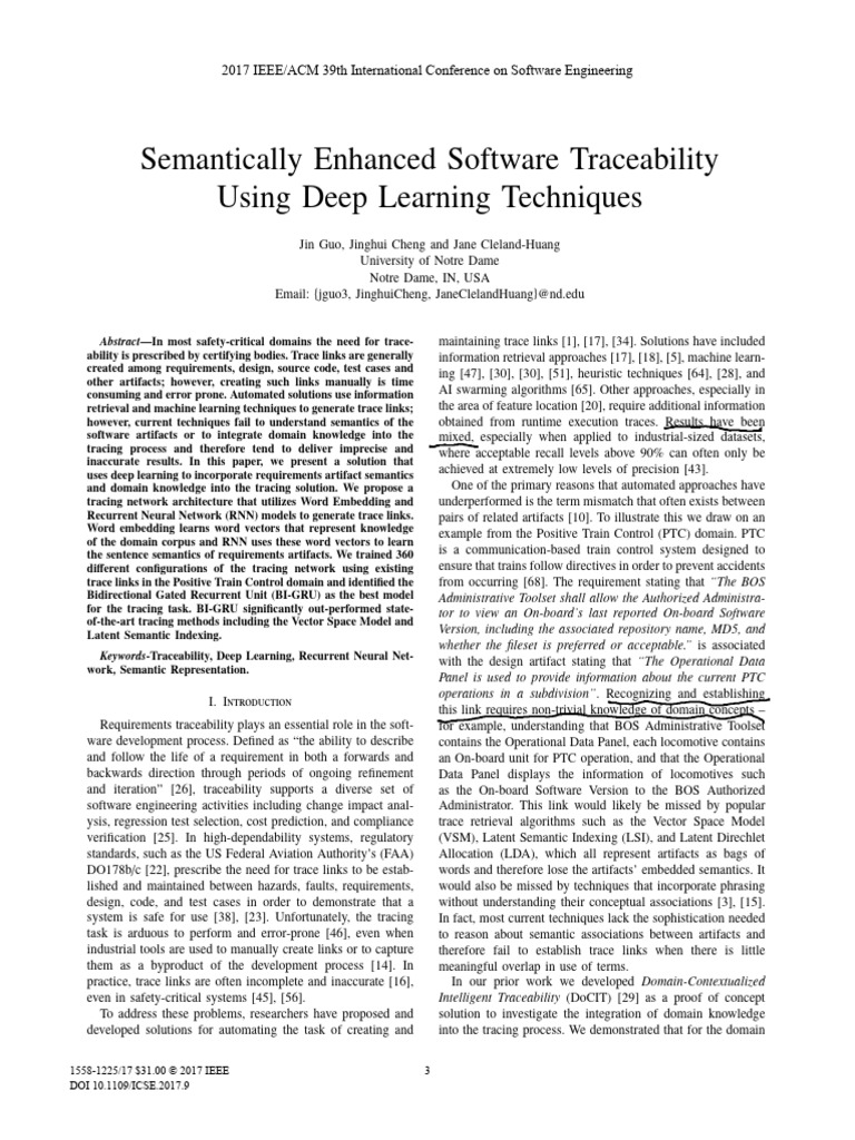 (ICSE17) Semantically Enhanced Software Traceability Using Deep Learning Techniques | PDF | Deep ...
