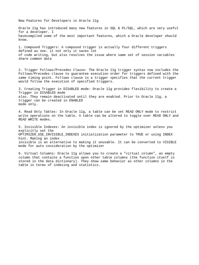 Oracle 11g Developer Features Overview | PDF