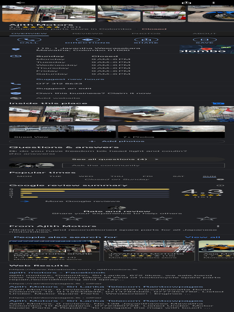 Ajith Motors Panchikawatta Contact Number - Google Search | PDF | Motorcycling