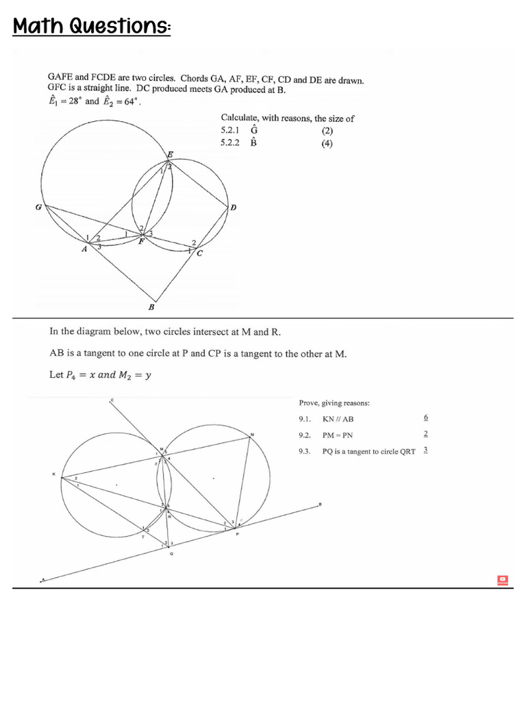 Math Questions On Circle Geom | PDF