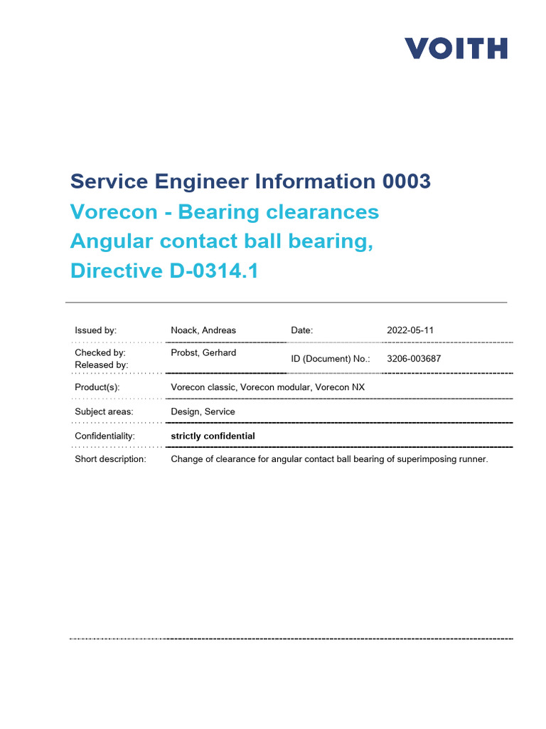0003 Vorecon Bearing Clearance ServiceEngineerInfo 3206-003687 Rev1 | PDF