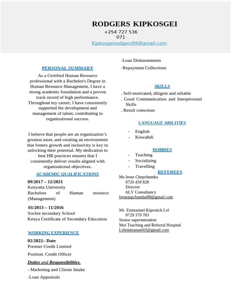 Rodgers Kipkosgei CV | PDF