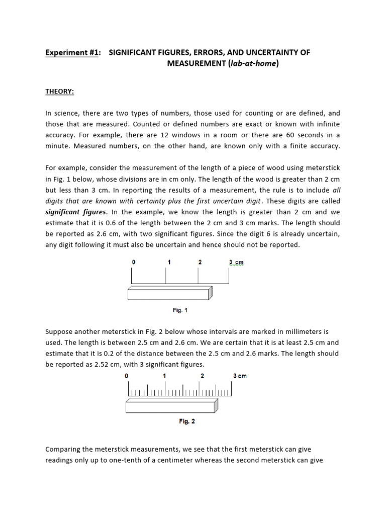 Expt. 1 Lab Sheet. Significant Figures | PDF | Errors And Residuals | Significant Figures