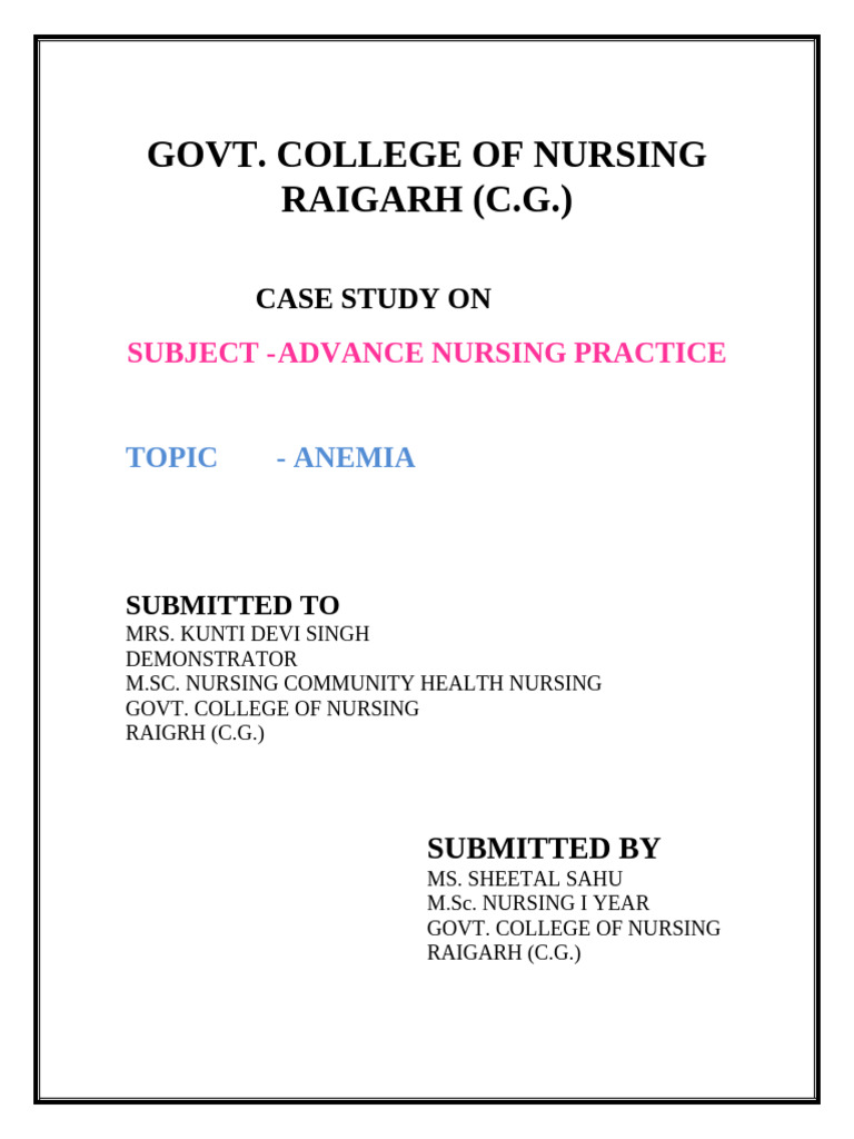CASE STUDY ON ANEMIA | PDF | Human Body | Blood Cell